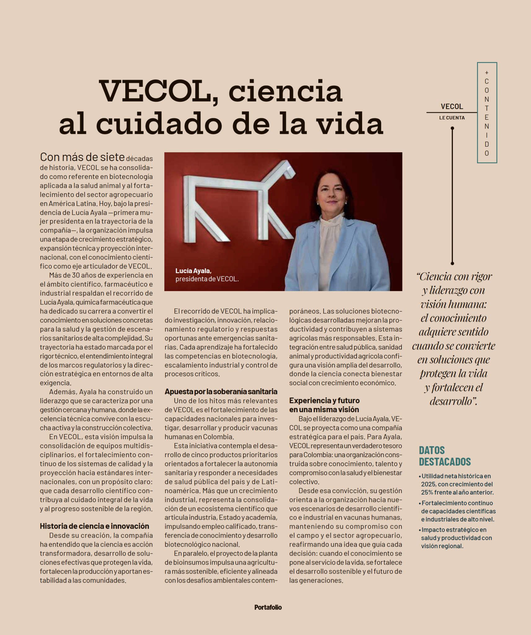VECOL en la revista Portafolio: Especial mes de la mujer - VECOL
